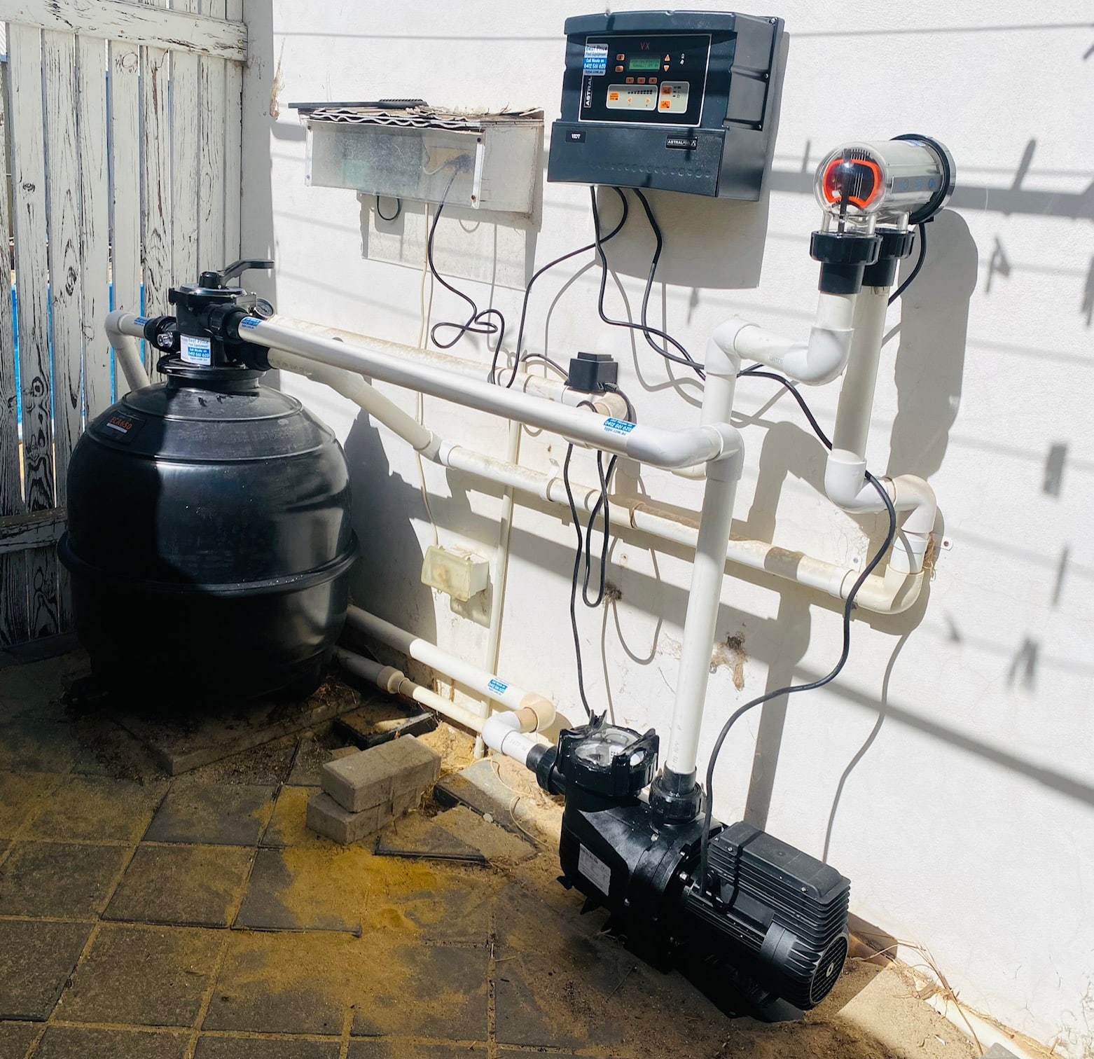 New Pump, Filter and Chlorinator Installation - Before and After