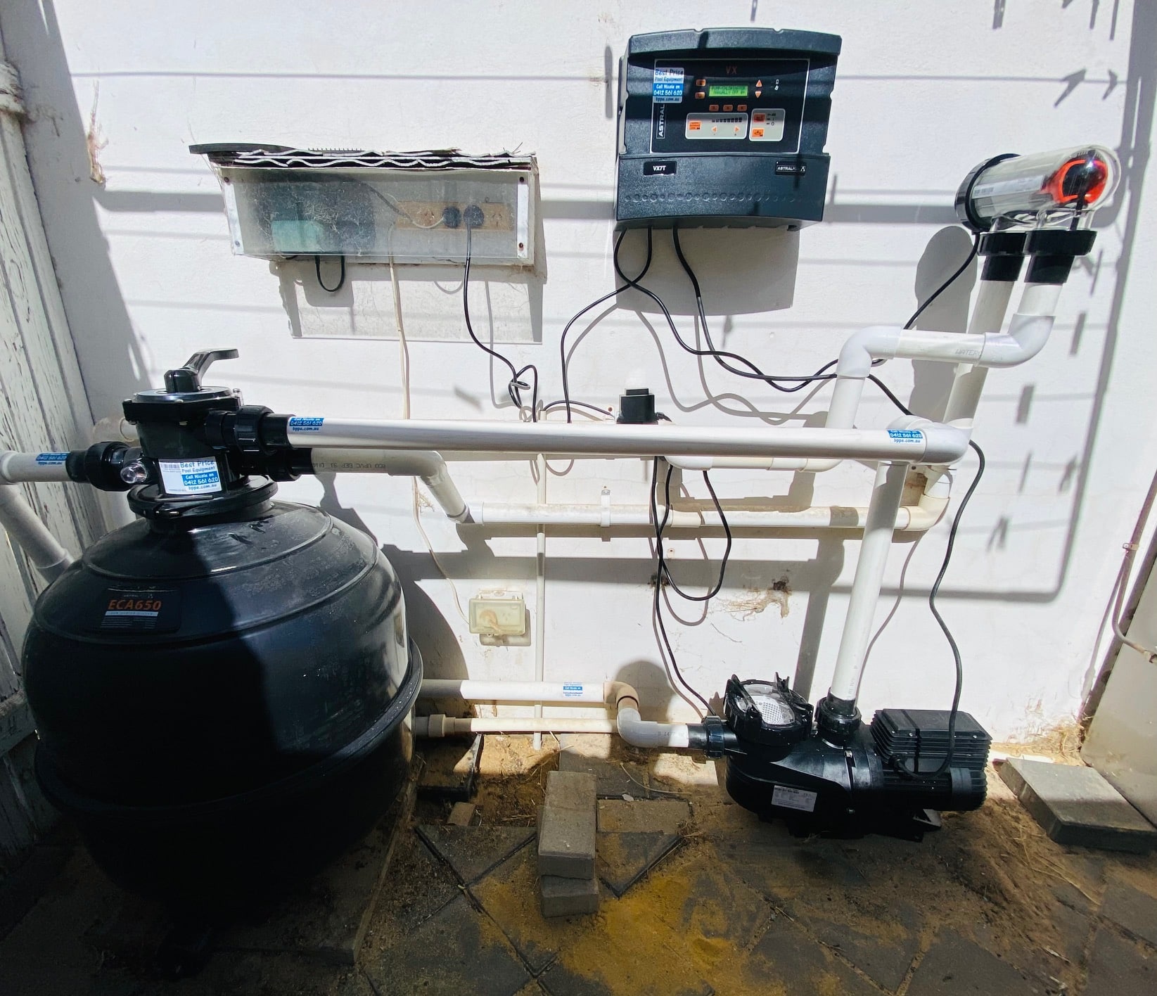 New Pump, Filter and Chlorinator Installation - Before and After